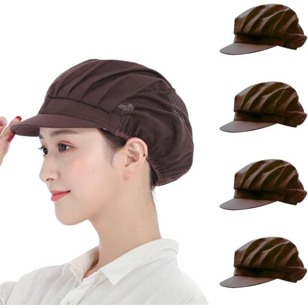 バリエーションコード : 2BUNCN1KL8「かわいい衛生キャップ」つば付きの可愛いデザインで、清潔感溢れる業務用帽子。髪をしっかり収納でき、ロングヘアの方にも安心。微細メッシュで抜け毛や埃をキャッチし、美観と実用性を兼ね備えています。「...