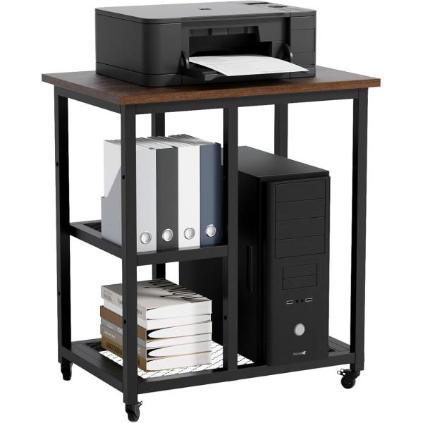 「部屋はすっきり」プリンターラックはプリンターや関連機器（コンピューターホスト、ルーター、スキャナーなど）を収納するために使用収納ラックです。机も部屋もスペースを効率的に節約できるだけでなく、配線を整理し、作業エリアをすっきりと保つのに役立...