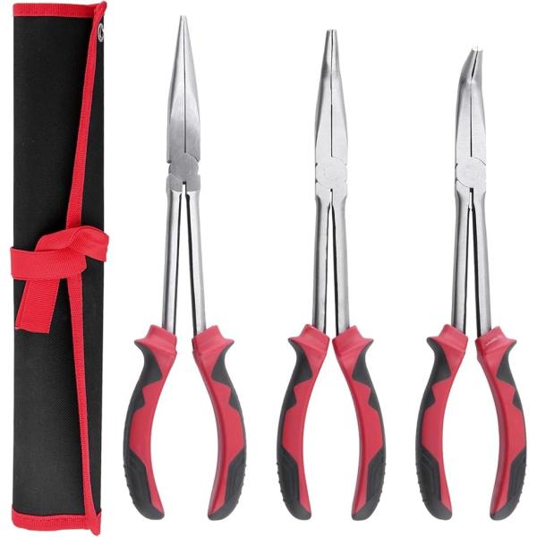 バリエーションコード : 2B9RR4IJYV入手できるもの: この11インチのロングリーチニードルノーズプライヤーセットには、ストレート、45度、90度の異なる角度の先端を持つ3つのロングリーチプライヤーが含まれています。持ち運びに便利な...