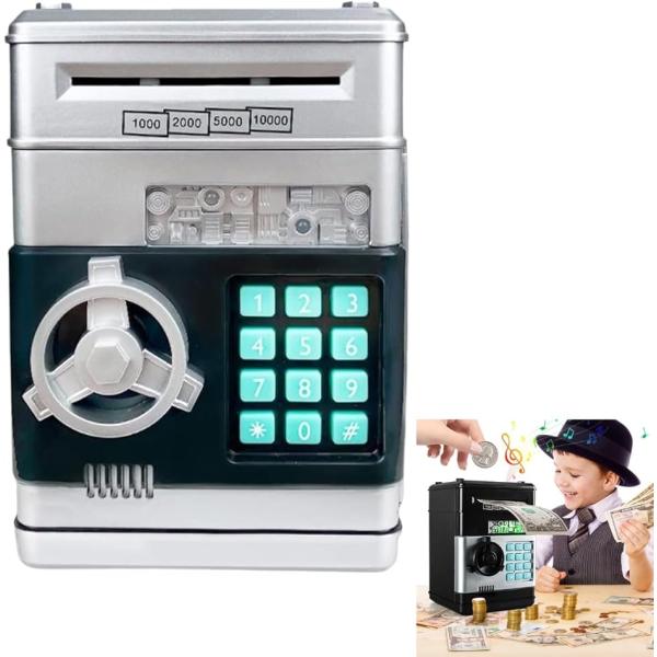 「安心のセキュリティ機能」4桁のパスワードロック機能を搭載しており、高いセキュリティで貯金箱を保護します。子供のお小遣い管理や金銭教育に最適で、節約意識を育てる手助けにもなります。「コインと紙幣の収納」上部からコインを入れ、フロントの自動ス...