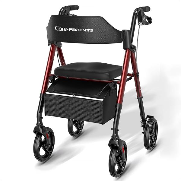 「商品の情報」本体サイズ：長さ68x幅60x高さ82-86ｃｍ。座面の高さ50-54ｃｍ。重さ：8.3kg、耐荷重：120kg。フレーム素材：アルミニウム。ノーパンクタイヤ：8インチ、360°回転可能、空気入れ不要。「敏感なブレーキと高品質...