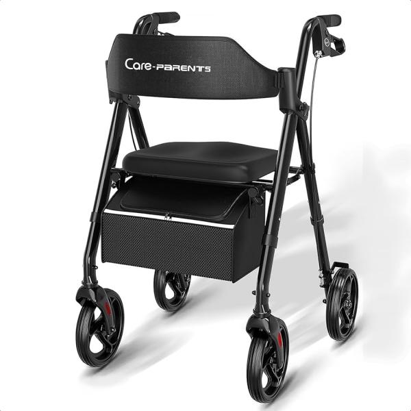 「商品の情報」本体サイズ：長さ68x幅60x高さ82-86ｃｍ。座面の高さ50-54ｃｍ。重さ：8.3kg、耐荷重：120kg。フレーム素材：アルミニウム。ノーパンクタイヤ：8インチ、360°回転可能、空気入れ不要。「敏感なブレーキと高品質...