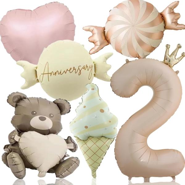 バリエーションコード : 2B9OPWI0W9「セット内容」数字バルーン２、おすわりくまさん＆ハートバルーン、キャンディバルーンx２、ソフトクリームバルーン、両面シール誕生日パーティーにぴったり: クマ、ハートなどの可愛らしいデザインでお祝...