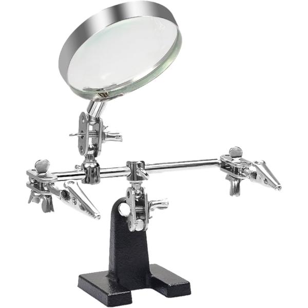 精密作業用スタンドルーペ5x。はんだ作業台と拡大鏡のインテグレートタイプで、基板の修理、チップの修復などの精密作業を能率的に行うことができます。ガラス製レンズにクロムメッキメタルのフレーム、鋳鉄製ベースの構造となっています。プラモデルや手芸...