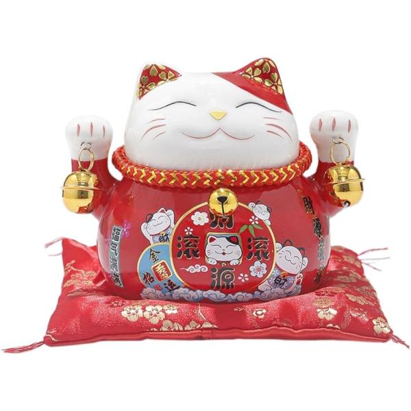バリエーションコード : 2B9WGF30CF両手上げで運気倍増の招き猫の置物：右手で金運「金運招福」、左手で人を招く「千客万来」 両手上げの赤のまねきねこが、あなたに健康、富、知識、そして幸運をもたらします。金運、仕事運、成功運を同時に高...