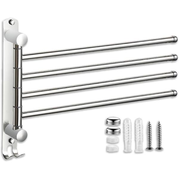 バリエーションコード : 2B9WVSCYVK「4本アームの大容量タオルハンガー」シンプルなデザインの壁付けタオルハンガーです。4枚タオルが掛けられる回転式スイングアーム設計。アームが180度可動するのでスペースを有効活用できます。「サビに...