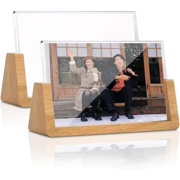 「商品詳細」2個セット、写真サイズ：縦102mm、横152mm。＊傷防止フィルムが付いておりますので、剥がしてからお使いください。「高品質アクリル」この写真ホルダーは高品質のより厚いアクリルを採用し、丈夫でありながら透明感もあり写真をより引...