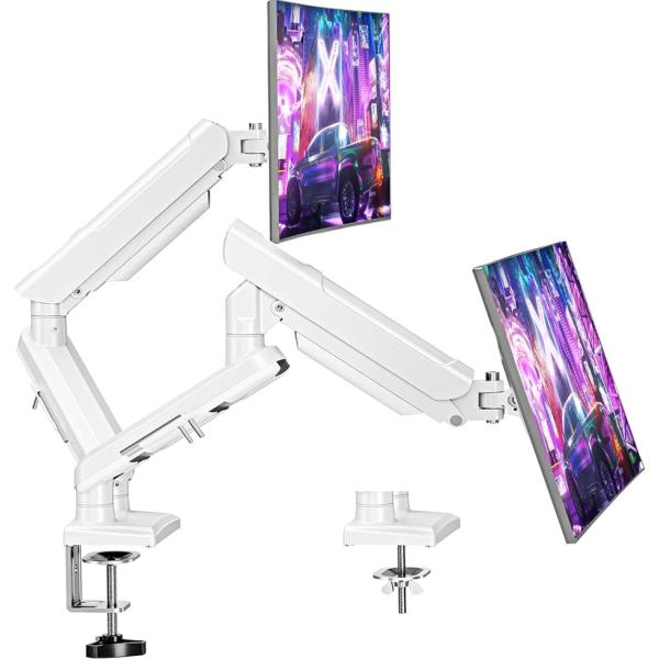 「2画面モニターアーム」軽い力で上下左右や前後に動かせ、液晶ディスプレイの位置を頻繁に変えたい人に向いています。耐荷重は2〜10kgで、32インチまでのモニターに対応。準拠のVESA規格は75mm/100mm。「デュアルPC作業」2画面設置...