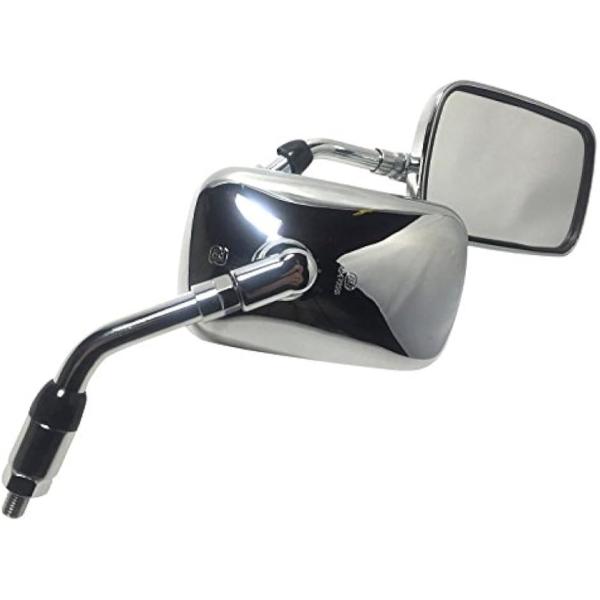 すり抜け抜群。汎用 ショートミラー ミニサイズシンプルなデザインで使いやすい。ショートステー、ミニミラーで良いサイズ。左右セット 正ネジ10mm　カラー：メッキシルバー素材　ミラーボディ：プラスチック製　アーム：金属サイズ　ミラー部：縦 約...