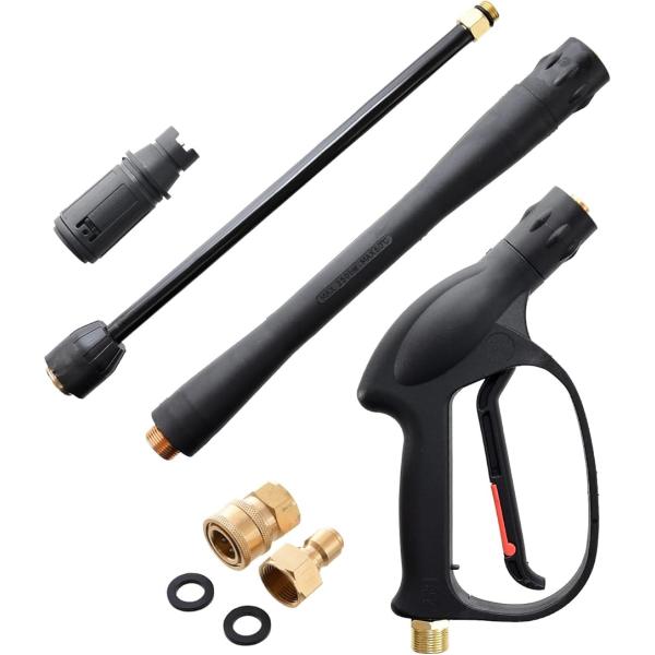 バリエーションコード : 2BF01KNGY6・＊ 全長の２段階調整が可能な、高圧洗浄機用の洗浄ガン（ノズル・ランス付属）になります。・＊ ランスを継ぎ足し最長95cmの洗浄ガンとしてお使い頂けますので、玄関ポーチ等、床面洗浄時の腰への負担...