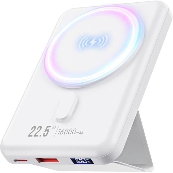 「超薄型で16000mAh大容量＆3台同時充電」グネット式ワイヤレスモバイルバッテリーは16000mAh大容量を備え、iPhone17/16/15/14/13/12シリーズへ複数回充電が可能です。ワイヤレス急速充電だけでなく、USB-Cケー...