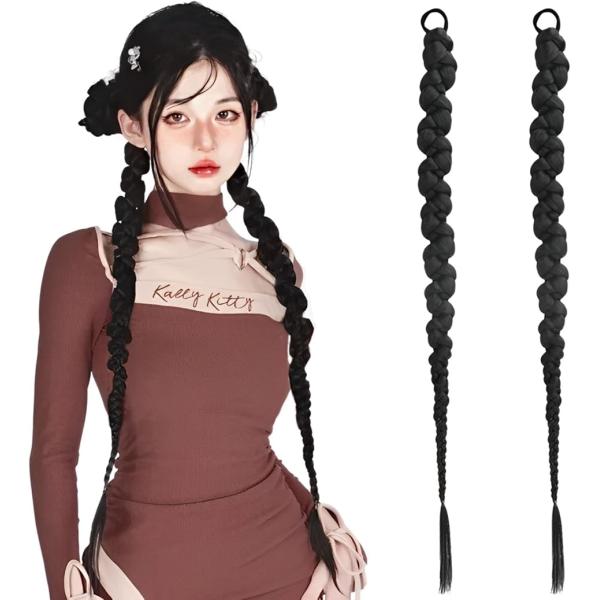 「装着方法カンタン」先端がポニーテールやツインテールに引っかけられるゴムタイプなので、どなたでも手軽に装着ができます。朝の忙しい時間の中でも簡単に可愛い三つ編みスタイルが完成できる嬉しいアイテム。「長めのデザイン」ロングの三つ編みスタイルが...