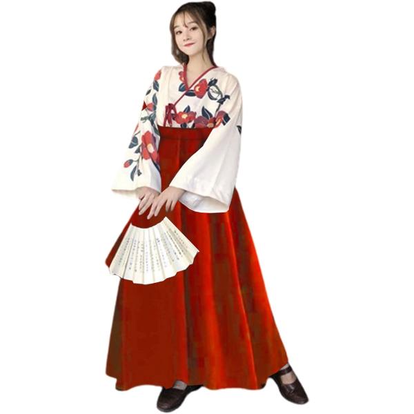 バリエーションコード : 2BJ2HVYU19袴セットは、大正ロマン、和装、昭和レトロ、エモいコスプレを楽しみたい人に。椿モチーフの着物、袴セット。ペア、グループ、おそろい、双子コーデも楽しめる。キャラに合わせたシックなブラック、優雅なレッ...