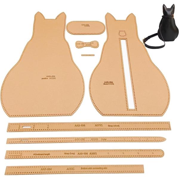 バリエーションコード : 2BJ4NX5LDV立体的でかわいい猫型バックのレザークラフトの型紙（テンプレート）です。アクリル製の透明型紙なので下地の革が見やすく、繰り返し使えて便利です。＊納品時は表面に保護シートを貼っています。剥がしてから...