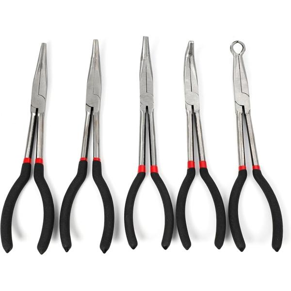 「商品の特徴」形状の違うプライヤーが5種類あるので、精密作業においても作業内容に応じて使い分けられ、作業効率は飛躍的に上がります。また、全長280mmの長いプライヤーですので、手の届かない狭く奥まった箇所でも、作業することができます。人間工...