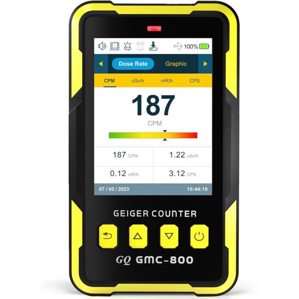 「核放射線検出器」GQ GMC-800は、USA GQエレクトロニクスガイガーカウンターの最新アップグレードモデルです。ポータブル、個人、グループでの使用。電離核放射線ベータ、ガルマ、X線を検出します。素早く、敏感で、正確で使いやすい。電源...