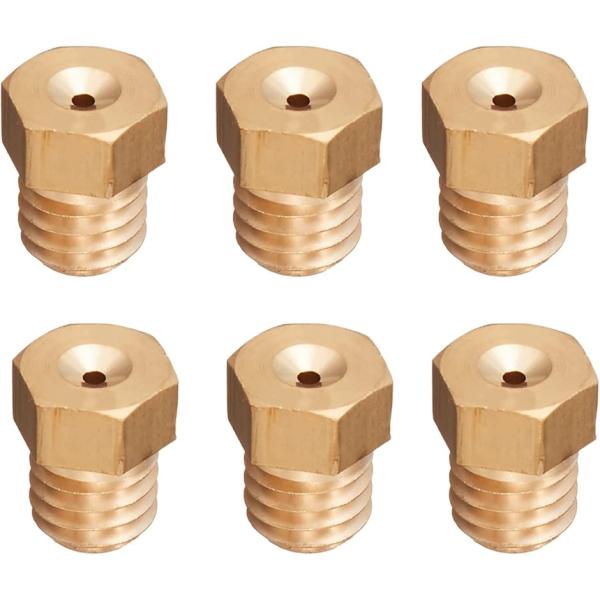 「メインジェット ミクニ六角型/小 詳細」キャブレターメインジェット#105，#110，#115，#120，#125，#130。合計6個セットです。「メインジェットのサイズ」ミクニ六角小タイプ(サイズ:直径6mmx高さ8mm、M5.3xP0...