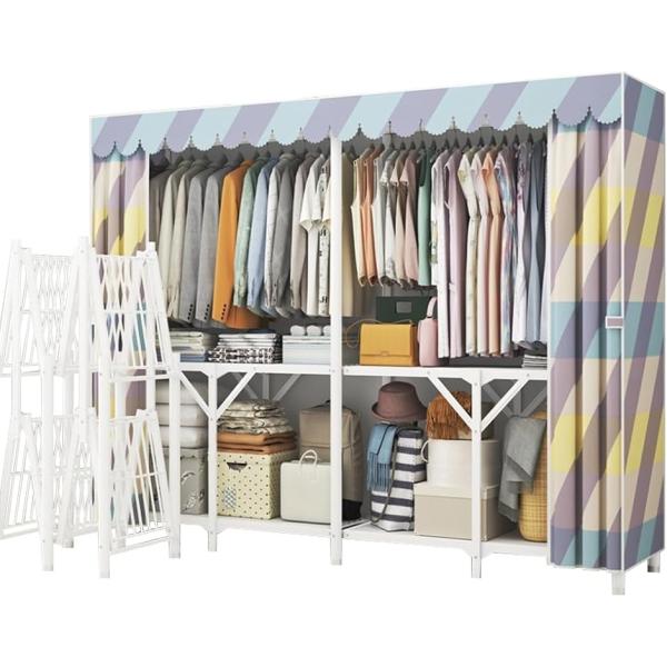 バリエーションコード : 2BJ8SWR3JJ「ワードローブ組み立て不要」 簡単な設計で、わずか数分でのセットアップ。ヘビーデューティースチールフレームと耐久性のあるオックスフォード布で作られたこのクローゼットは、スペースを省くための商品で...