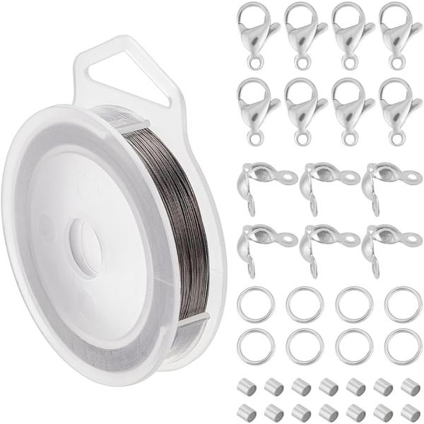 バリエーションコード : 2BJCOKIYQ0ワイヤーサイズ： 厚さ約 0.3mm； 長さ: 100m；ハンドビーズやガーデニングの使用に十分です。ステンレスアクセサリー: (1)200個4.6mm丸カン。(2)クリンプビーズ-1.5x2m...