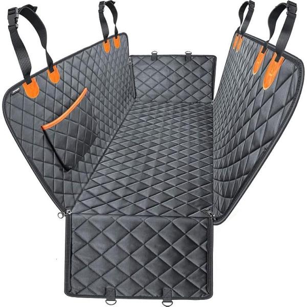 「安全な犬用カー用品」ペットシートカバーの両側にはジッパーがあり、ドライブシート ボックスから出入りが便利，調整可能フックつき、両側のファスナーを閉めてハンモックになり，ドアや皮革製の座にペットからのツメ傷を防止し，ドアを開けた瞬間に飛び出...