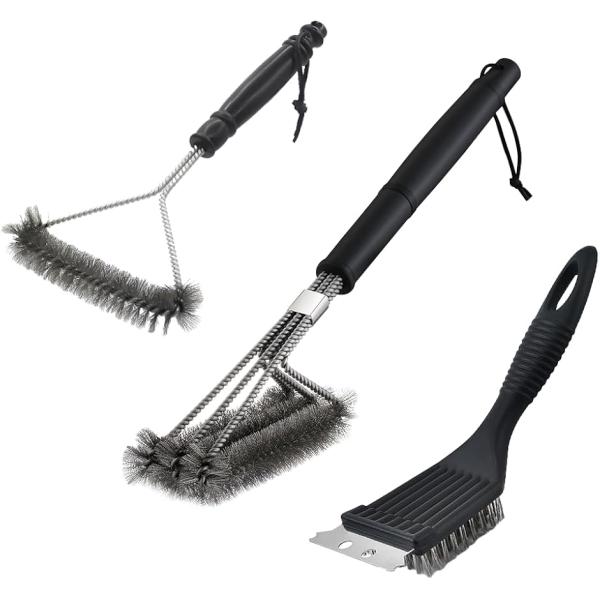 「片付けがはかどる」役割に応じたパワフルな3点セットで掃除がはかどるから、大切なBBQタイムが思い切り楽しめます。「1本目：一網打尽の3列ブラシ」3列の強力ワイヤーブラシが広範囲のこびりつきを一網打尽。焦げ落としのパワーヒッターです。「寸法...