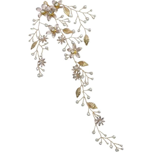 特別な日のヘアメイクに。ワイヤーにパールやフラワーをあしらった小枝デザインのヘッドドレスです。派手すぎない程よいデザイン＆煌めくゴールドがお洒落にヘアスタイルを彩ります＊ワイヤー部分は動かすことが出来るので髪型に合わせてアレンジが可能。使用...