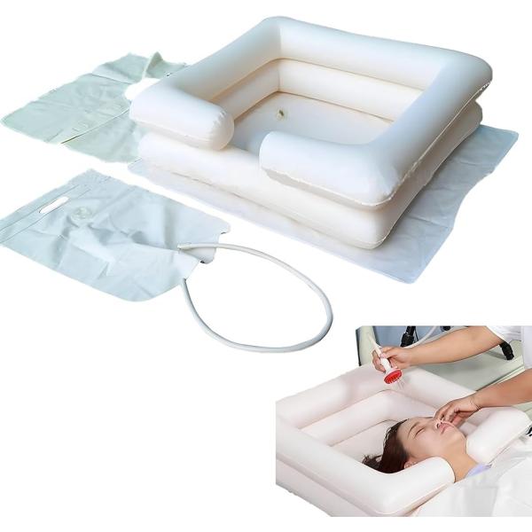 シャワー付き 仰向けで寝たままの状態で洗髪できる、簡易洗髪槽です。空気で膨らませるエアバック タイプで、枕つきなので頭と肩をしっかりとサポートし、快適にご利用頂けます。防水エプロン付きなのでシャンプー 中に、頭 首 肩 など、体が濡れる事が...