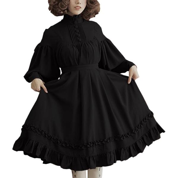 バリエーションコード : 2BJLP2P3LDゴスロリ系のAラインが特徴的な可愛い雰囲気のフレアワンピースです。リボンとフリルが可愛くて、これ１枚でおしゃれな大人ガーリーに着こなせます。ふんわりとしたシルエットのバルーン袖がとても存在感があ...