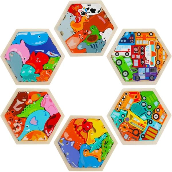 子供たちの創造力と手の器用さを養います。自然の木を使用し、丸みを帯びたエッジで設計されています。知育玩具として理想的で、誕生日や特別な日のプレゼントにぴったりです。「仕様」サイズ：長さ16cmx幅8cm ／ 材質：無垢材 ／ セット内容：6...