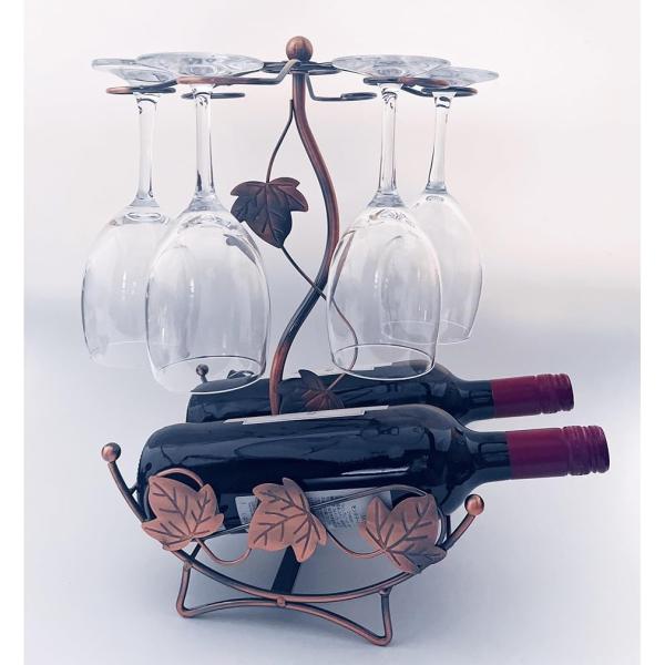 ワインボトル2本＋ワイングラス6個収納の特別なワインホルダー＋ワイングラスラックは、お気に入りのワインボトルをオシャレに飾ることができる素敵なアイテムです。インテリア感覚でボトルを飾ることで、お部屋にオリジナルの空間を演出することができます...