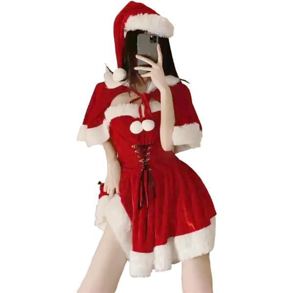 バリエーションコード : 2B9WN4LI1N「人気のお得セット」帽子＋ワンピース＋ケープ＋透明ストラップ。このセットにはサンタコスプレに必要なアイテムが全て揃っています。手軽に、かつお得に、可愛らしいサンタガールに変身することができます「...