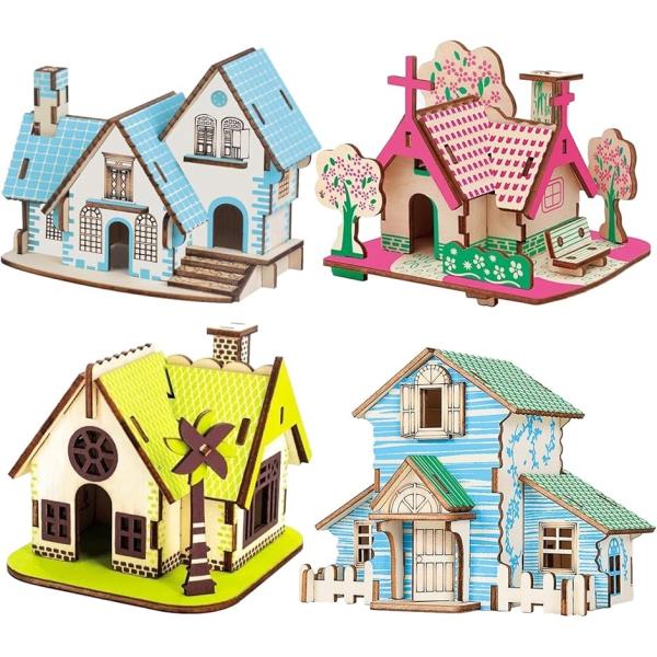 「Very Cute HOUSE」フォレストハウス木製立体パズル4種セットです。とても可愛らしいお家のパズルは、お子様がワクワク楽しみながら工作することができます。材質は環境に配慮したバスウッドを使用しております。「知育玩具」 この木製パズ...