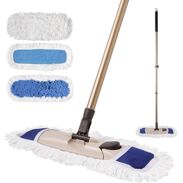 「セット詳細」：ハンドル1本、3種類モップクロス、ヘッド1個。サイズ:44x18x143cm。「いいデザイン」：3cm以上の狭い空間に深く入れできる。モップヘッドは360度回転できるので、サイドテーブル、ソファー、タンス、キャビネット等の隙...