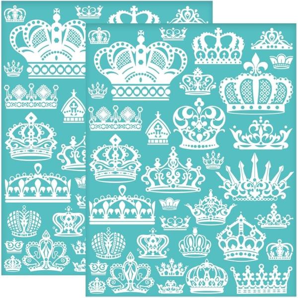 クラウンのステンシル：クラウンの紋様は、私達の作品をより生き生きとさせ、可愛い雰囲気を感じさせます。パッケージとサイズ：パッケージにはスクリーンステンシルが2枚含まれています。サイズ：長さ約22cm、幅約28cm。繊細なシルクスクリーンはD...