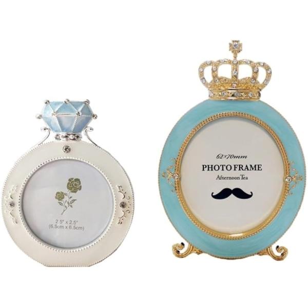 バリエーションコード : 2BJNTRD5IKリング型フォトフレーム　2つセット推奨の写真サイズ：　円形：直径 6.5センチの円形　、楕円形：6.2x7センチ２つセット（ホワイトxブルー）となります