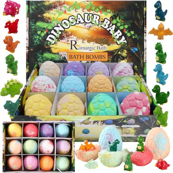 バリエーションコード : 2B2D9KOCL4「エッグ型バスボム キッズセット」12個のカラフルなエッグ型バスボムが含まれており、それぞれ異なる恐竜が隠れています。バスボールが水に触れると、恐竜の姿が現れ、最終的におもちゃが水上に浮かび上が...