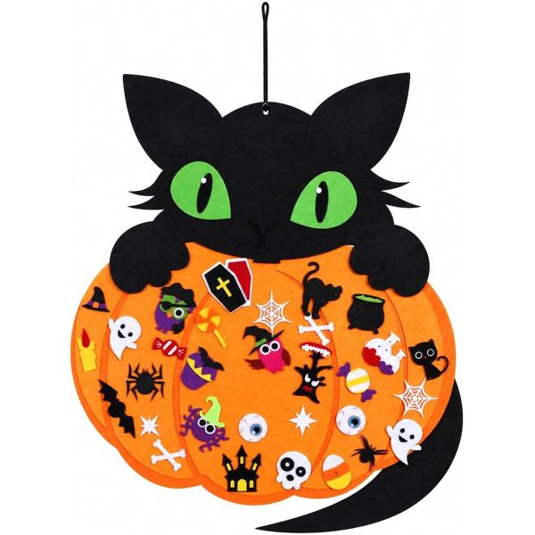 バリエーションコード : 2BK3S6QLQPハロウィンの空間づくりを一枚で華やかに整えられる、フェルト製の壁飾りです。魔女帽子をかぶったかぼちゃと、かぼちゃの上から顔をのぞかせる黒猫の2デザインを用意しました。どちらも離れた場所から形が分...