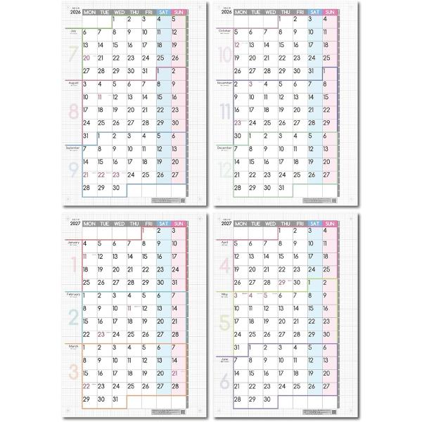 2026年 7月始まり 月曜始まり。令和8年。3ヶ月連結カレンダー。レイアウト次第で3か月〜1年を見渡せる、ポスターカレンダー。カレンダー部材がない。レイアウト自由なポスター形式。年間行事予定表、イヤープランナーとしても。大きい。使いやすい...