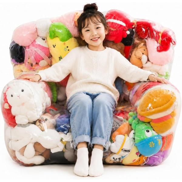 バリエーションコード : 2BKFQ0PGOH「ぬいぐるみ収納＆ソファの2in1機能」増えすぎたぬいぐるみをスッキリ収納しながら、お子様の特等席にもなる画期的なアイデア商品＊散らかった子供部屋が一瞬で片付き、お子様も大喜び。ぬいぐるみと一緒...