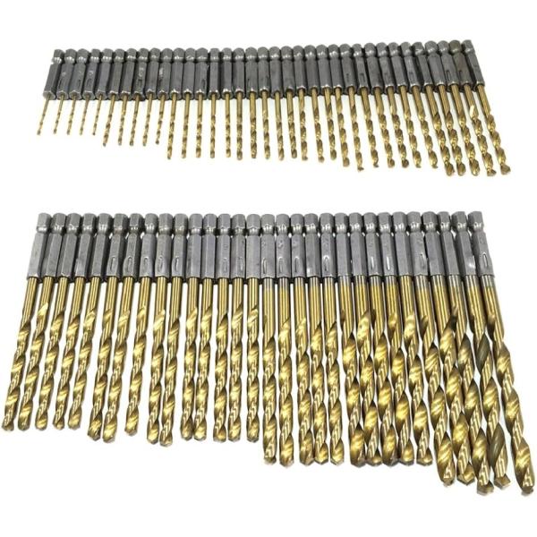 チタンコーティングのドリルビットです。「セット内容」：13種　合計65本　「サイズ」：1.5mm〜6.5mm　(1.5 / 2.0 / 2.5 / 3.0 / 3.2 / 3.5 / 4.0 / 4.5 / 4.8 / 5.0 / 5.5 ...