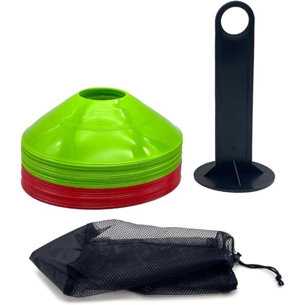 バリエーションコード : 2BR531JU95マーカーコーンは赤・青・黄色・オレンジ・黄緑の5色セットや、黄x橙・赤x青・赤x緑の組み合わせから選べるトレーニング用品で、直径19cmの扱いやすいサイズがスポーツ練習に最適です。鮮やかな発色で...