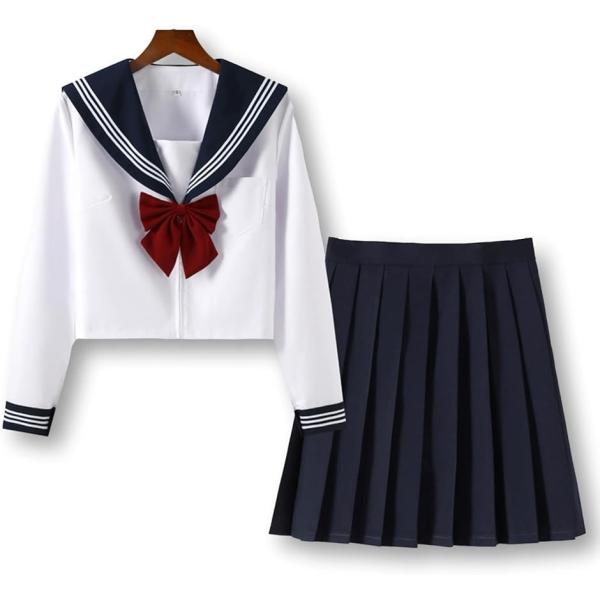 バリエーションコード : 2B244P92K3ハロウィンやコスプレで定番なセーラー服です。スッキリとまとまった清楚でキュートな女子高生に変身。定番セーラー服に3本のホワイトラインで清楚感アップ。トップスはファスナー仕様で着脱しやすいです。ス...