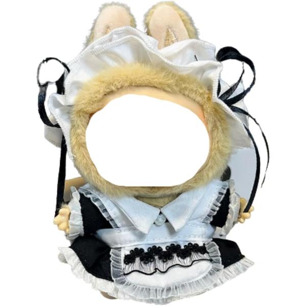 ラブブ用のメイド服です。おしゃれに着せ替えれば、写真撮影やお出かけがもっと楽しくなります。SNS映え間違いなしの可愛さで、つい持ち歩きたくなる推し活・ぬい活の必須アイテムです。「 適用サイズ 」約17cm ラブブ用。「 セット内容 」服・フ...