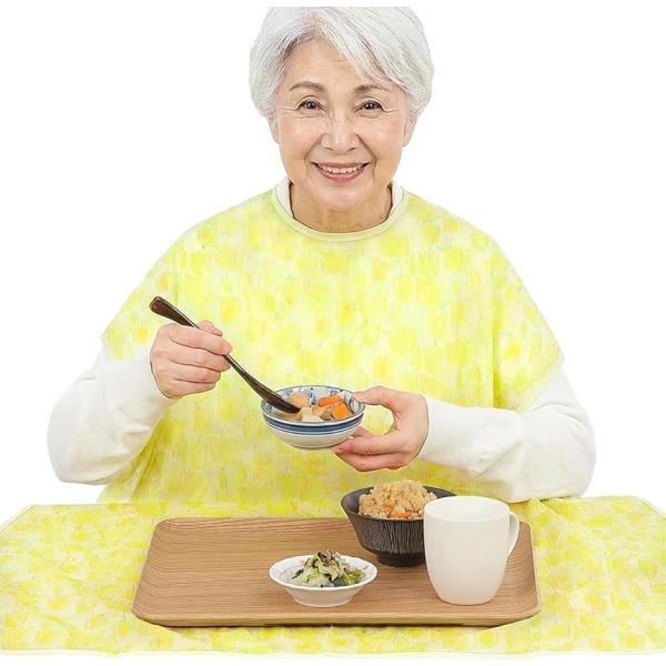 バリエーションコード : 2BR9NNN0X6「服も床も汚さない安心のワイド設計」 横幅・丈ともにゆったり設計のお食事用エプロンです。男性の方でもしっかりカバーでき、衣類を食べこぼしから守ります。介護者もご本人も安心してお食事できます。「テ...