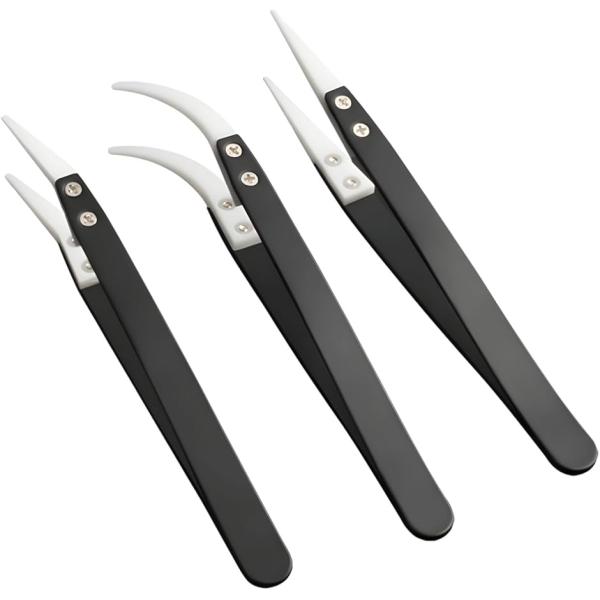 バリエーションコード : 2BR9Y19USD「用途に合わせて使い分けできる3種形状セット」ストレート(直線型）・セミカーブ(中曲）・ディープカーブ(深曲)の3種類を揃えたセラミックピンセットセットです。それぞれ形状が異なるため、作業内容や...