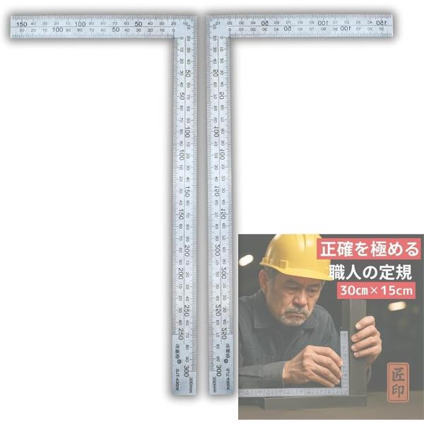 バリエーションコード : 2BRDVHR8XF長辺30cm／短辺15cmのL型差金両面＋内側にも目盛付きで、どこでも測れるくぼみ設計で罫書きの起点も合わせやすい曲面・凹凸・大型鋼材・細材などにしっかりフィットプロ現場からDIYまで、正確さを...
