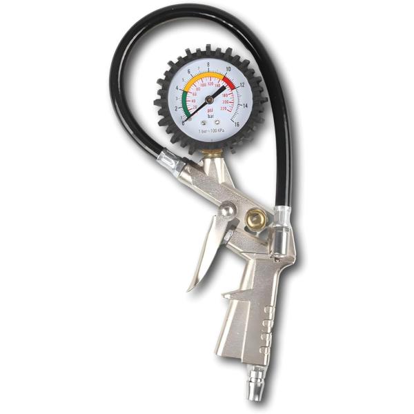 「簡単操作で誰でも使える。」 トリガーひとつで「測定・空気抜き・空気充填」が可能。シンプルな操作でンプルな操作で、初心者の方でも安心してご使用いただけます。「見やすい圧力計」 最大220psi（16bar）対応の圧力計を搭載し、PSIとBA...