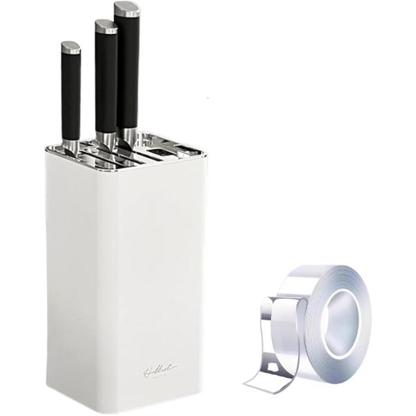 バリエーションコード : 2BRF0DKVS5「コンパクトサイズで省スペース」高さ23.1cm、縦12.0cm、横11cmの省スペース設計で、5本の包丁と調理バサミ専用穴1個をすっきり収納できます。「スタイリッシュなデザイン」シンプルでモダ...