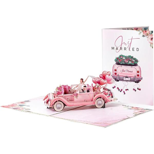 バリエーションコード : 2BRFL6YO09「華やかに広がる3Dポップアップデザイン」 カードを開いた瞬間、精巧に立ち上がるブライダルカーと新郎新婦のシルエットが美しく広がる3Dウェディングカードです。細かいアクセサリーやフラワー装飾まで...