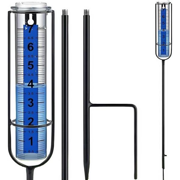 自立式＆高さ調整可能：安定した2本のスタンド製の自立式。庭やデッキなど場所を選ばずに設置できます。スタンドは分解でき、連結する本数によって高さの調節が可能。ネジタイプでしっかり連結します。見やすいゲージ：雨の測定ゲージは読み取りやすいくっき...